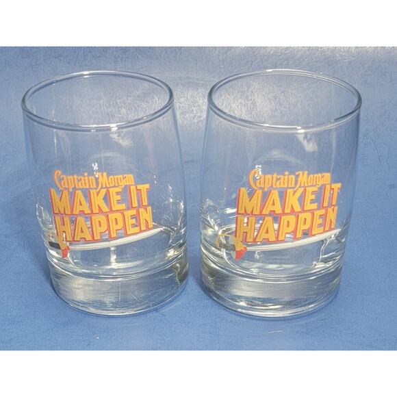 Kitchen | Captain Morgan Rum Rocks Bar Glasses Label Heavy Bottom Rare ...